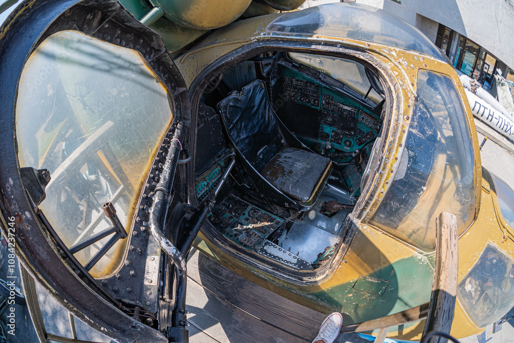 Mil Mi-24 large gunship and attack helicopter at the museum. Soviet ...