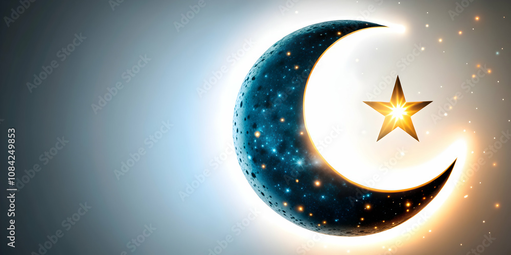 Vector of a night sky gradient with a prominent crescent moon isolated ...