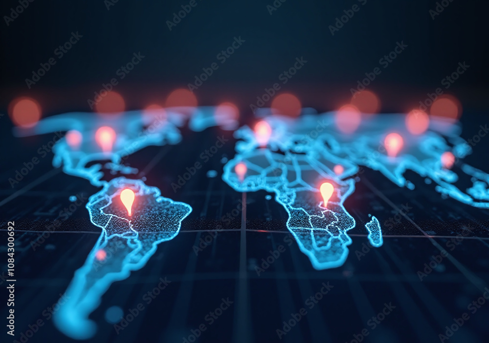 glowing network symbols digital map showcase cyber security tech connection futuristic setting ...
