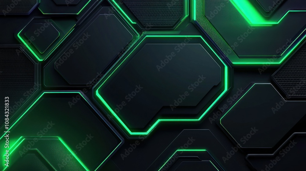 Hexagon background gaming with black viber material effect green neon ...