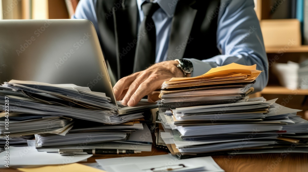 Document management system DMS, Enterprise content management, Businessman working on laptop ...