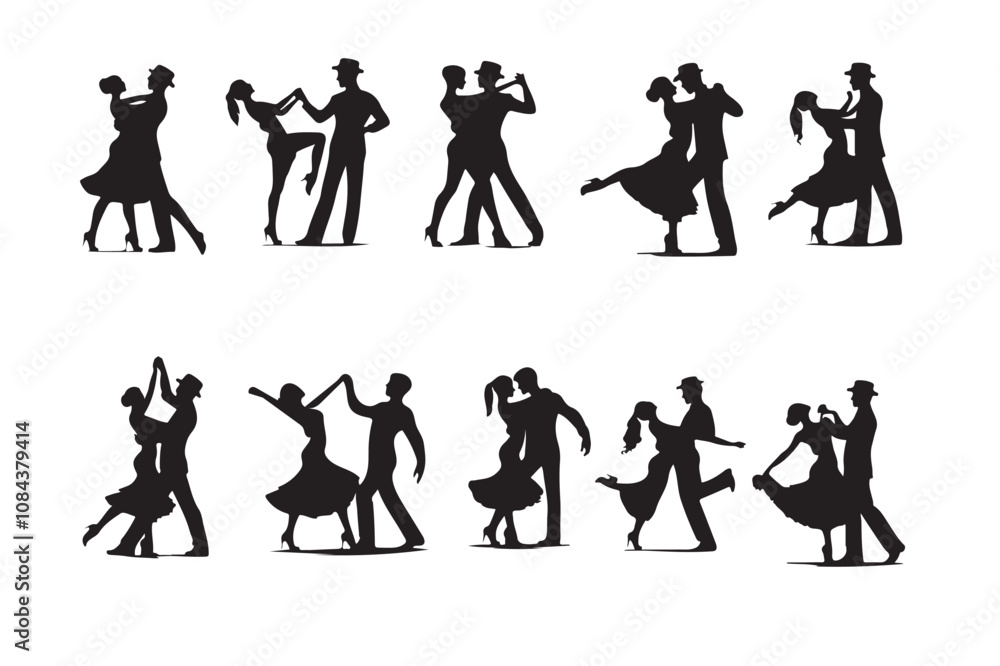 Beautiful couple dancing silhouette vector. Vector silhouettes of ...