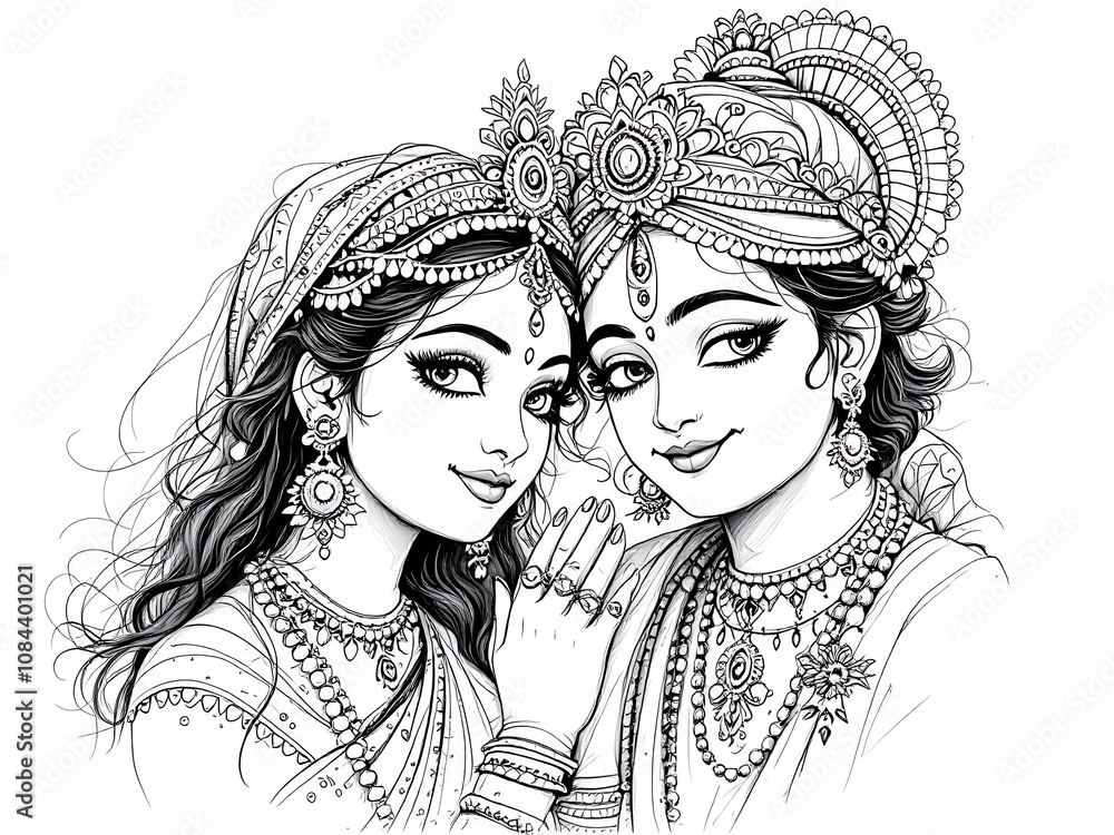 Pencil Drawing Sketch Art Cute Radha Krishna Realistic White Background ...