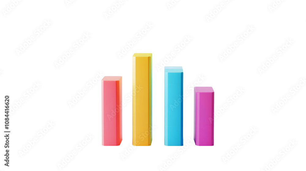 3D bar chart with colorful bars showing data growth, isolated on a ...