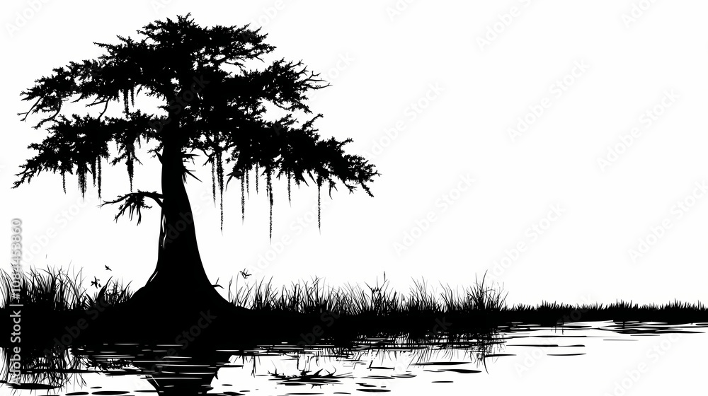 Simplified black and white silhouette illustration of a single ...