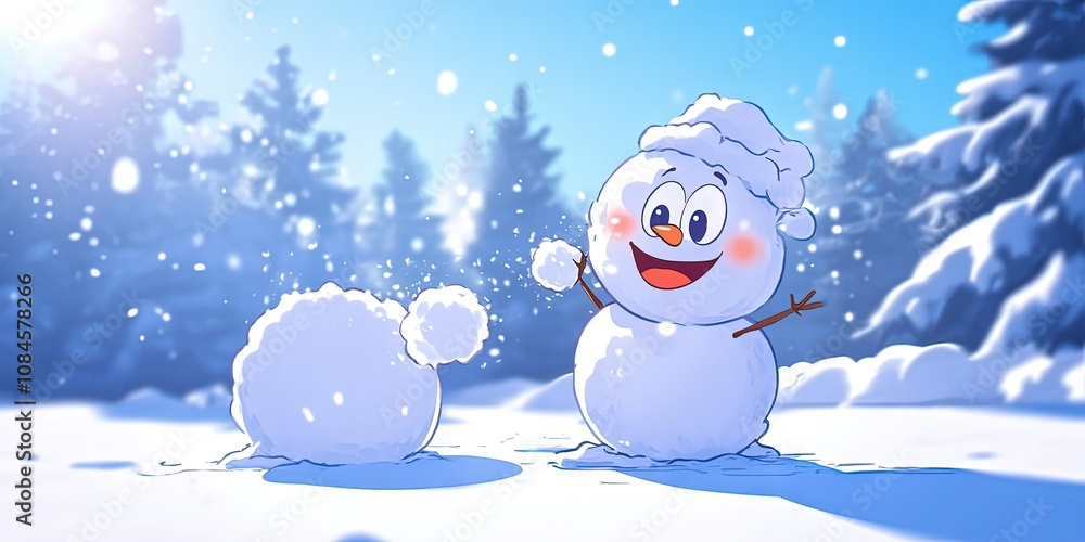 2D animated cartoon snowball fight Stock Illustration | Adobe Stock