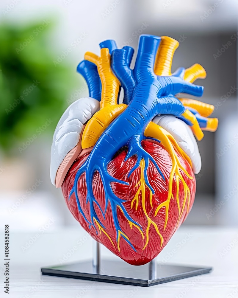 Human Heart Anatomy Model Red Blue Yellow Arteries Veins Medical ...