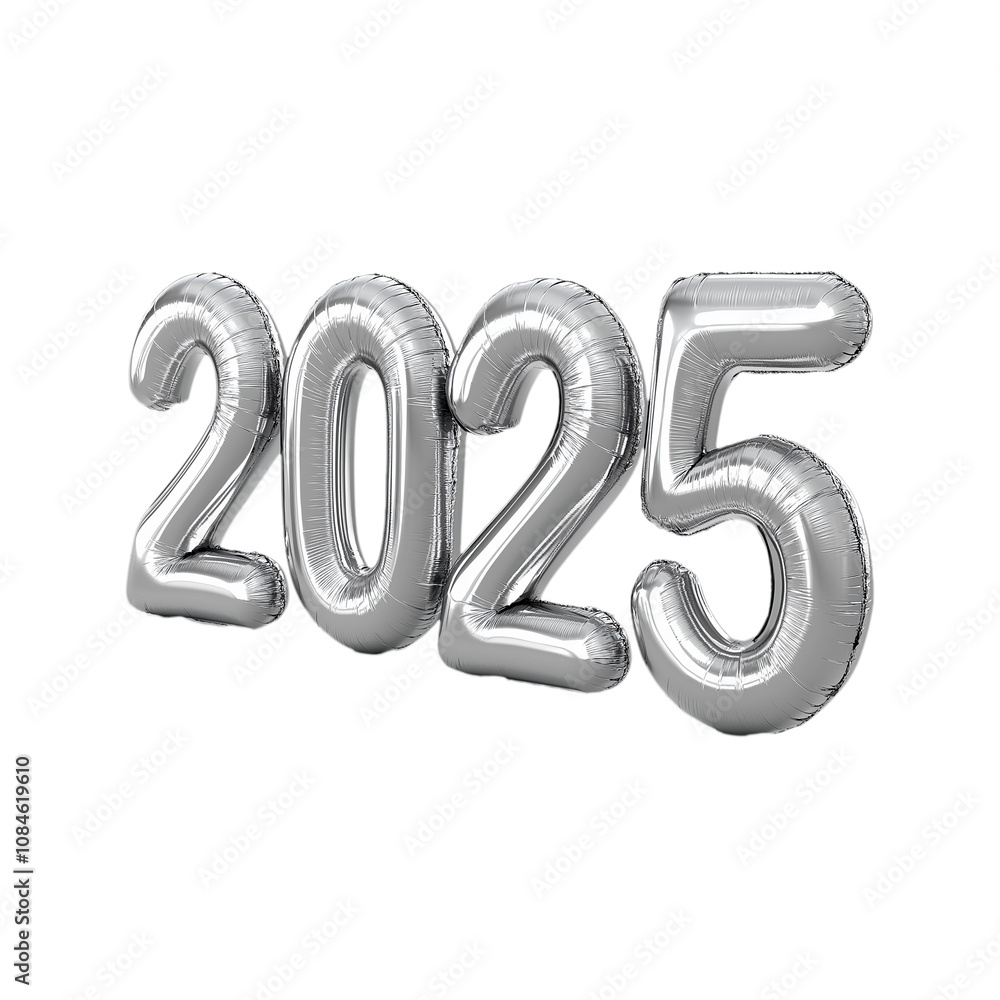 2025 new year minimal white paper numbers isolated on transparent ...