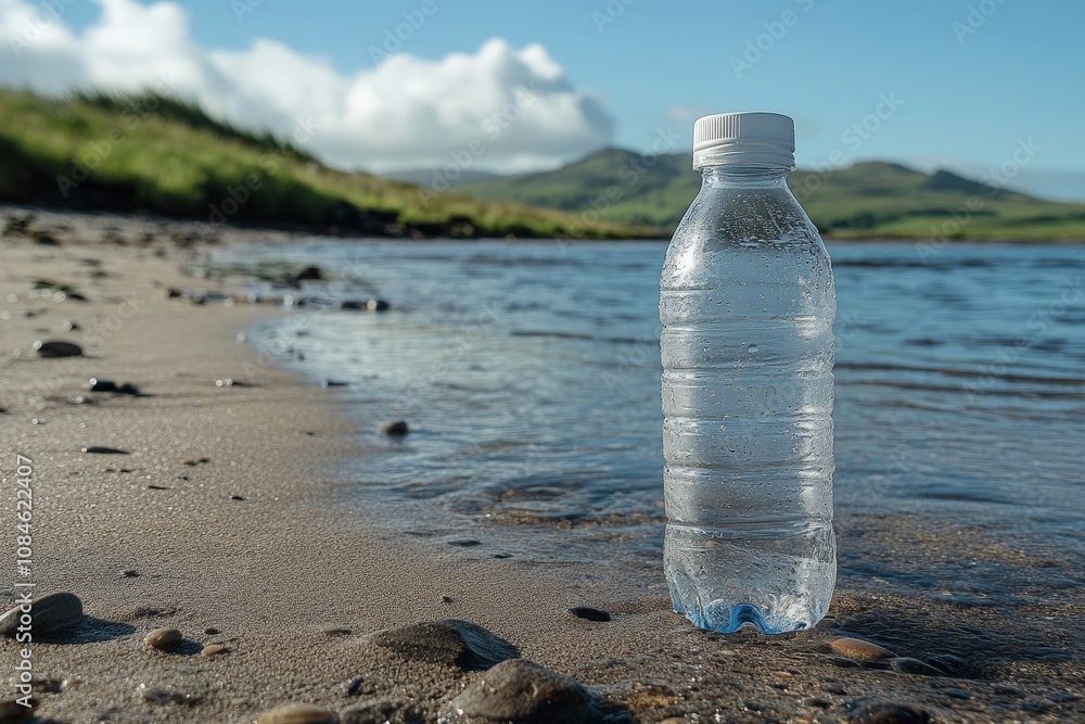 single plastic bottle from a picturesque riverbank to a distant ocean ...