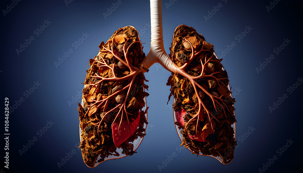 Tobacco for smoking in form of human lungs, cigarettes. Addiction to ...