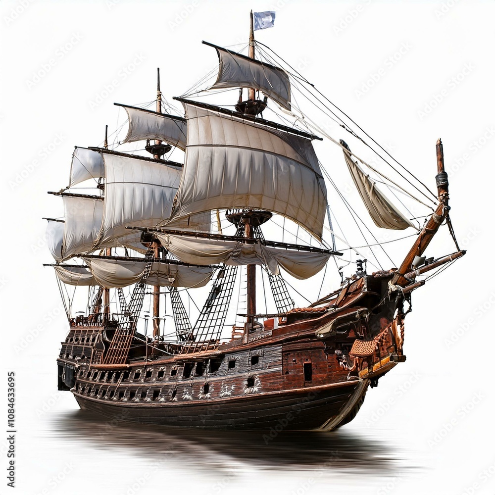"Realistic Pirate Ship Artwork in Transparent PNG: Ideal for Adventure ...