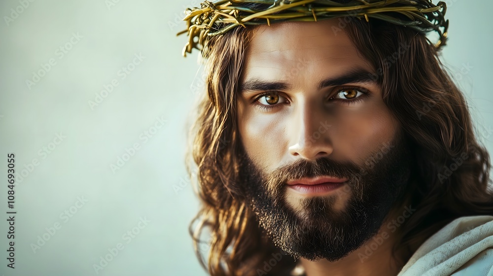 Jesus Christ with Crown of Thorns on Soft Light Background Stock Photo ...