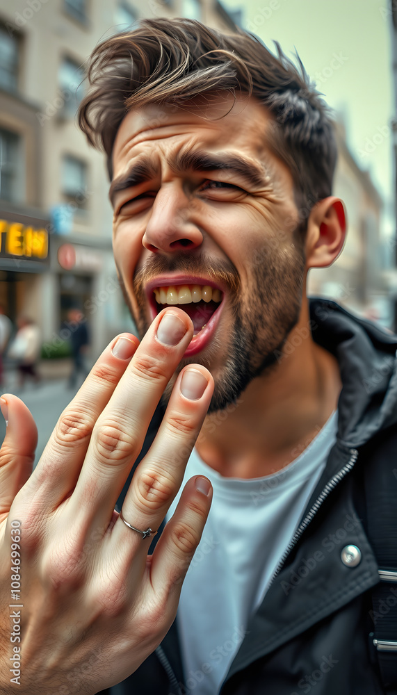 bad habits.Bite the nails. A hand with some ugly nails. disgusting ...