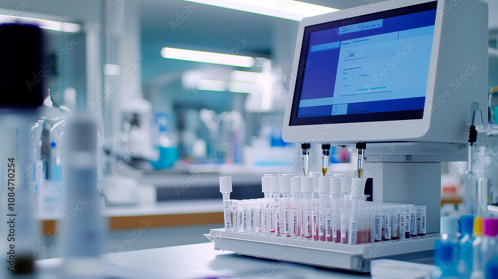 Genetic Testing Process with PCR Machine and Test Samples Stock ...