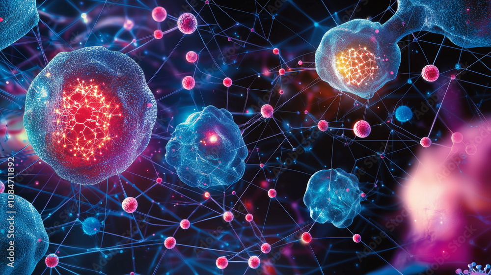 Biological Network Diagram with Cell Types and Molecule Flow Stock ...