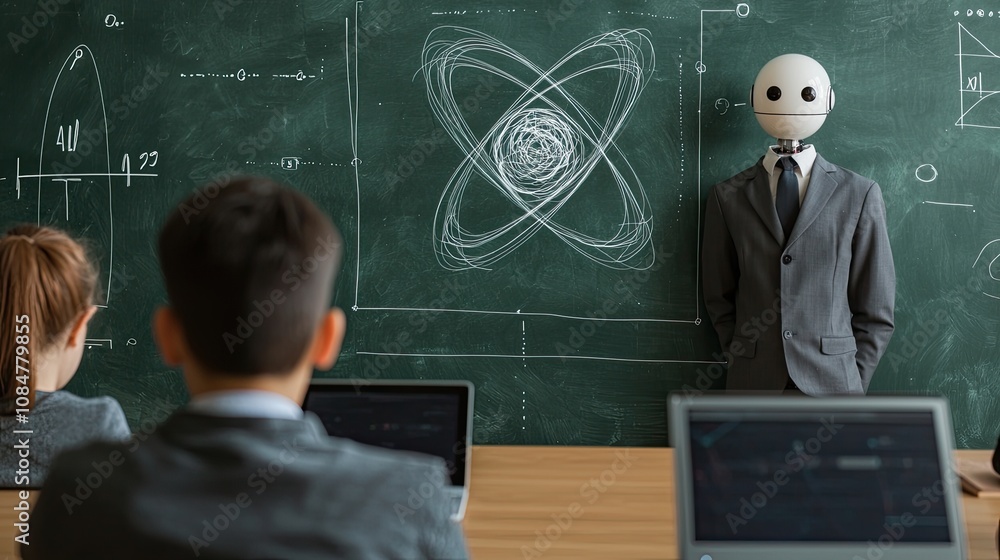 Education literacy collaboration concept. A futuristic classroom scene ...