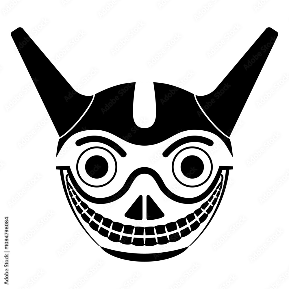 Funny horned skull. Ethnic South American mask. Indigenous Wari or ...