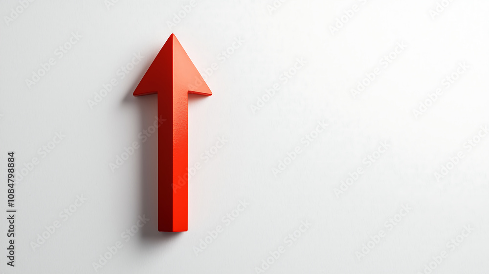single upward red arrow on white background symbolizes growth and ...