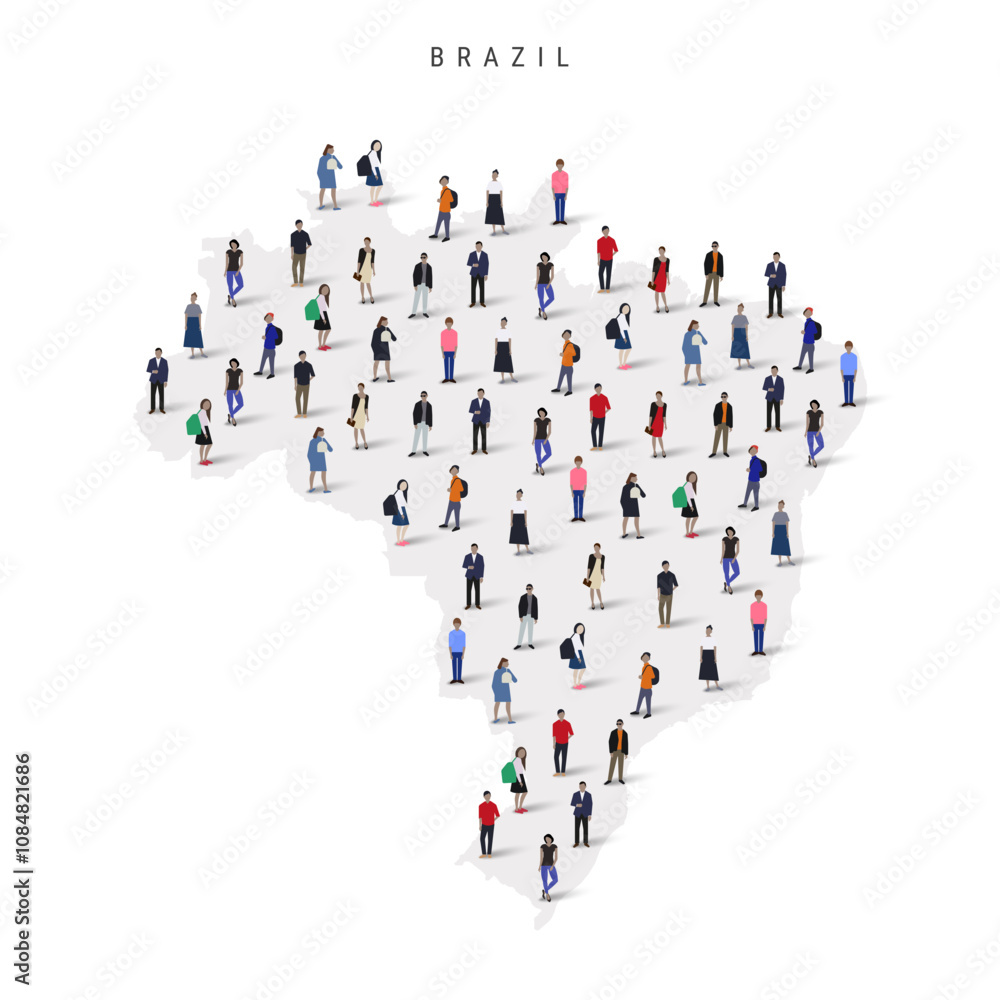 Brazil population map. Large group of realistic a diverse crowd of ...