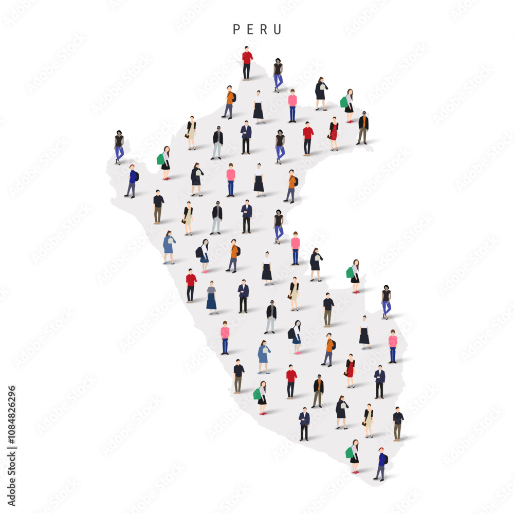 Peru population map. Large group of realistic a diverse crowd of people ...