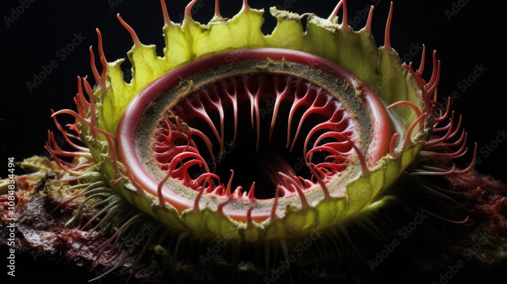 Foto A detailed cross-section of a Venus flytrap showing the inner ...