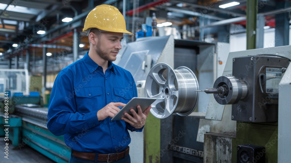 Industrial worker using technology in a factory. Industrial safety ...