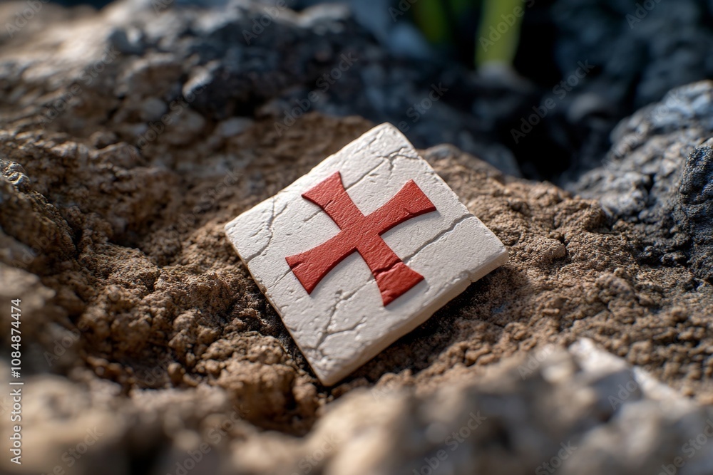 Red "X" marking on a treasure map, detailed parchment texture and ...