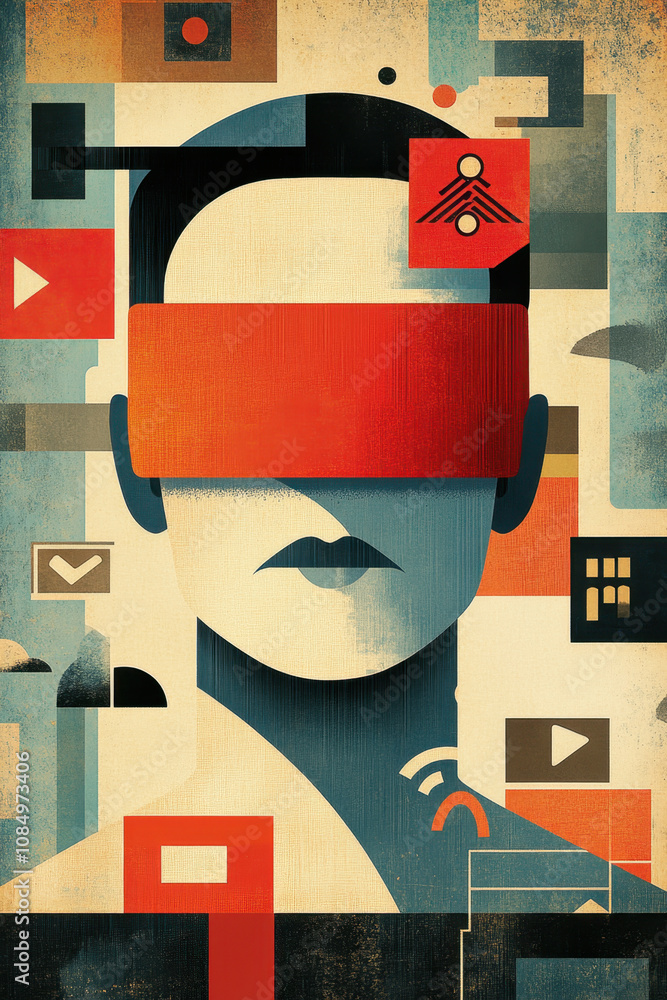 Fake News, Content Sharing. A stylized illustration depicting a person ...