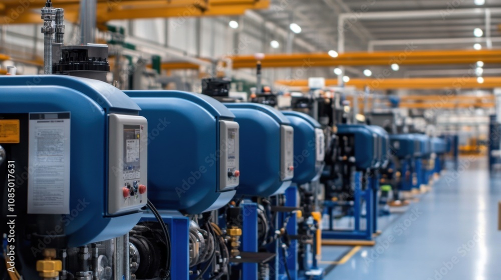 High-pressure air compressors operating in an industrial setting ...
