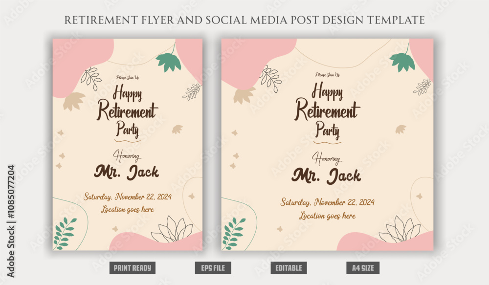 Happy Retirement Party Flyer Poster Design brochure a4 social media ...