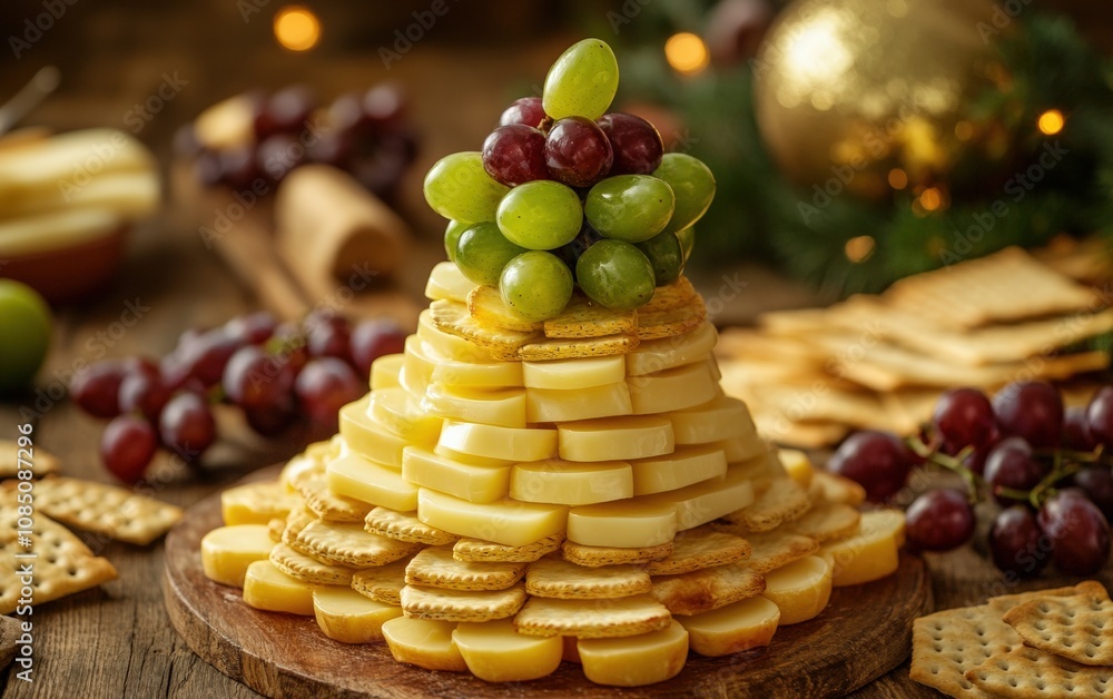 Cheese Christmas Tree: A cheesy tree made from slices of cheddar, brie ...