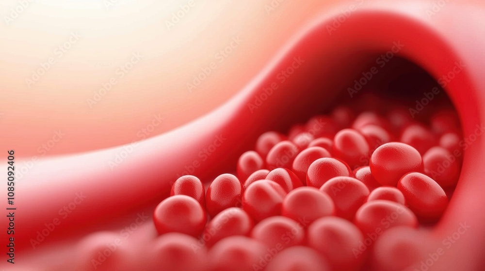 Red Blood Cells Flowing Through a Vessel Close-up illustration of red ...
