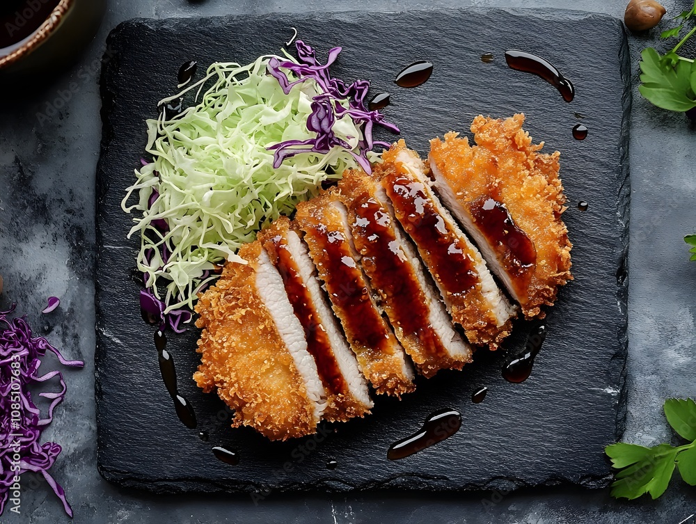 Tonkatsu, a Japanese dish made of breaded deep fried pork cutlet ...