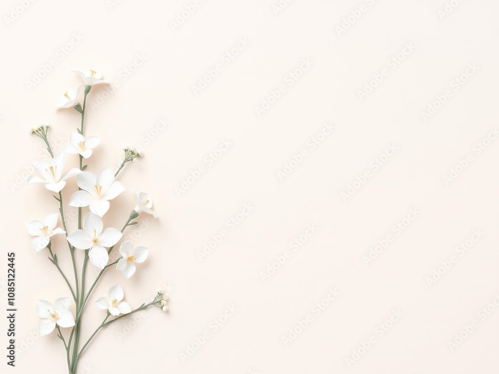 Dainty paper cutout of white flowers on a light beige background ...