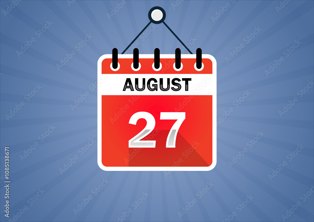 August 27, Calendar hanging sign. 27th days of the month, modern ...