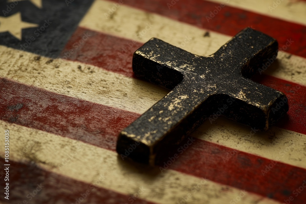 Faith, Patriotism, and the American Cross - A rustic cross rests on a ...