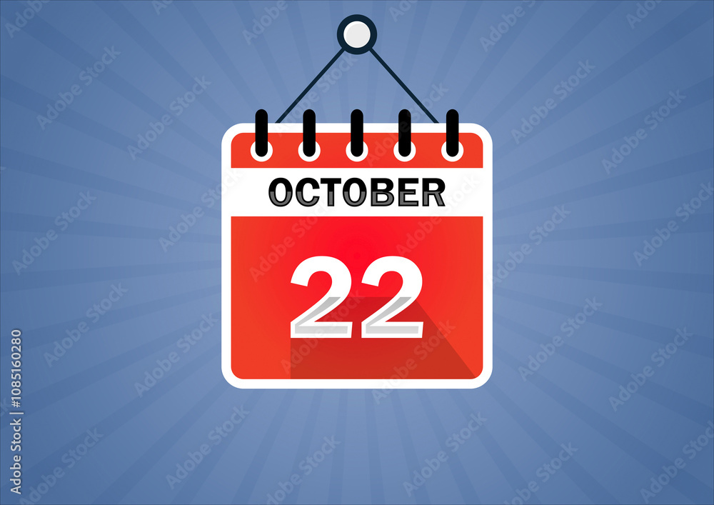 October 22, Calendar hanging sign. 22th days of the month, modern ...