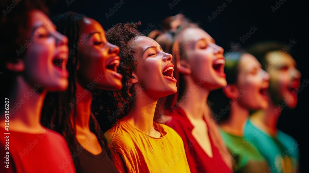 Passionate Singers in Vibrant Colors - Diverse group singing ...