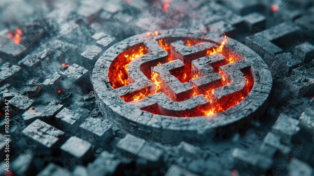 Political map transforming into a fiery maze concept art digital ...