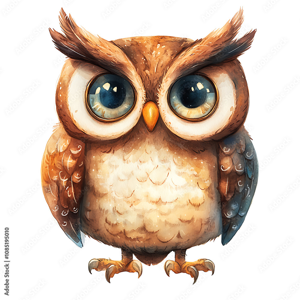 cute cartoon owl with large expressive eyes and fluffy feathers ...