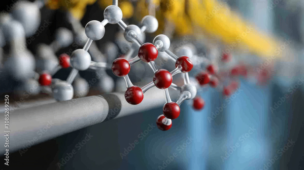 Molecular structure with red and white atoms, showcasing chemical bonds ...