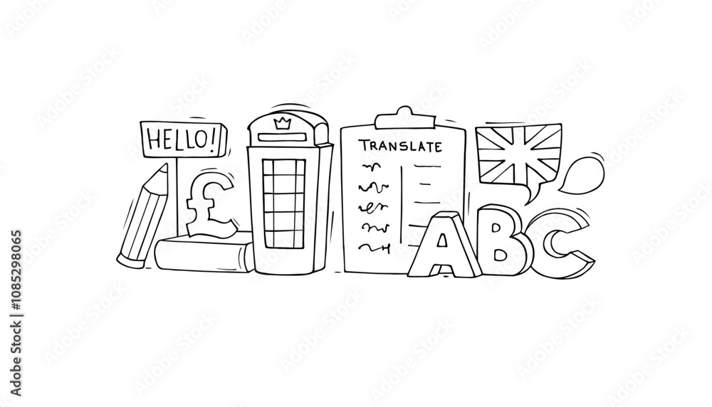 Sketch of english training class. Doodle cute vector with ...