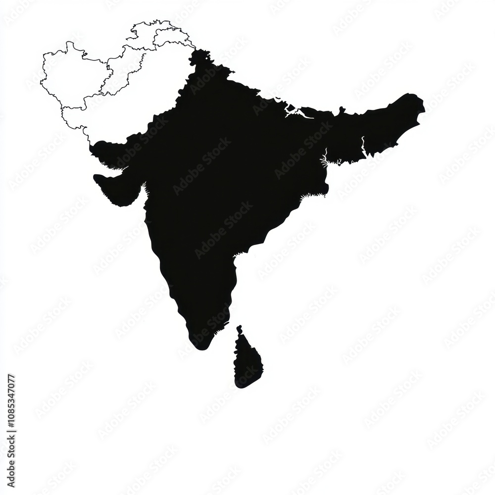 Outline of India Map in Black Silhouette on White Background Suitable ...