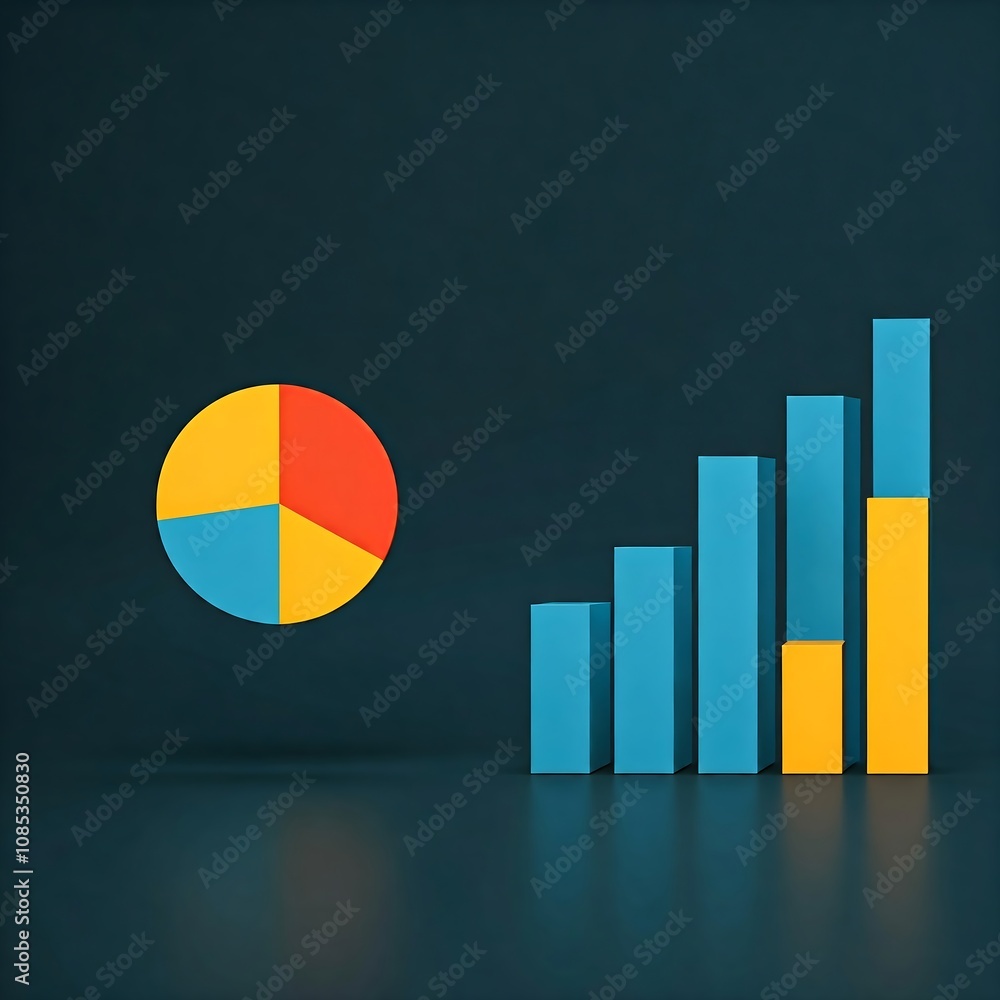 A pie chart and a bar chart side by side, representing different data ...