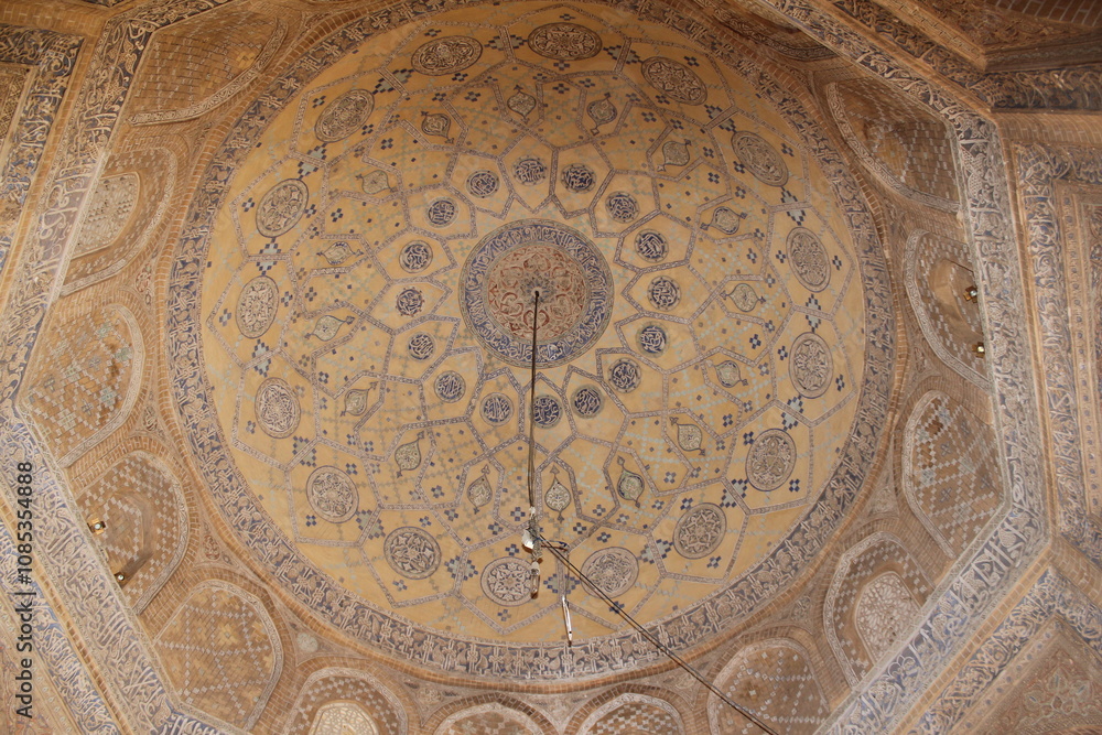Intricate ceiling design with geometric patterns, symbolizing ...