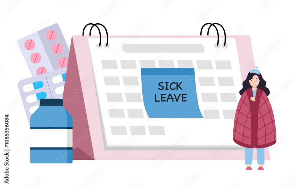 Sick leave concept vector illustration. Paid days, stay home, without ...