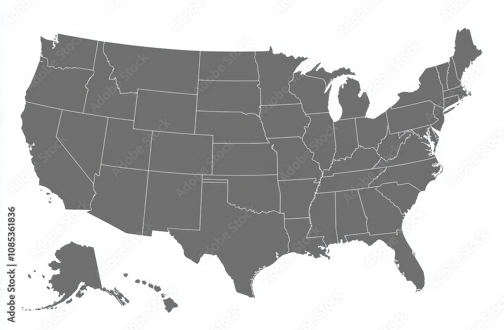 Detailed Outline of the United States Map with Individual States ...