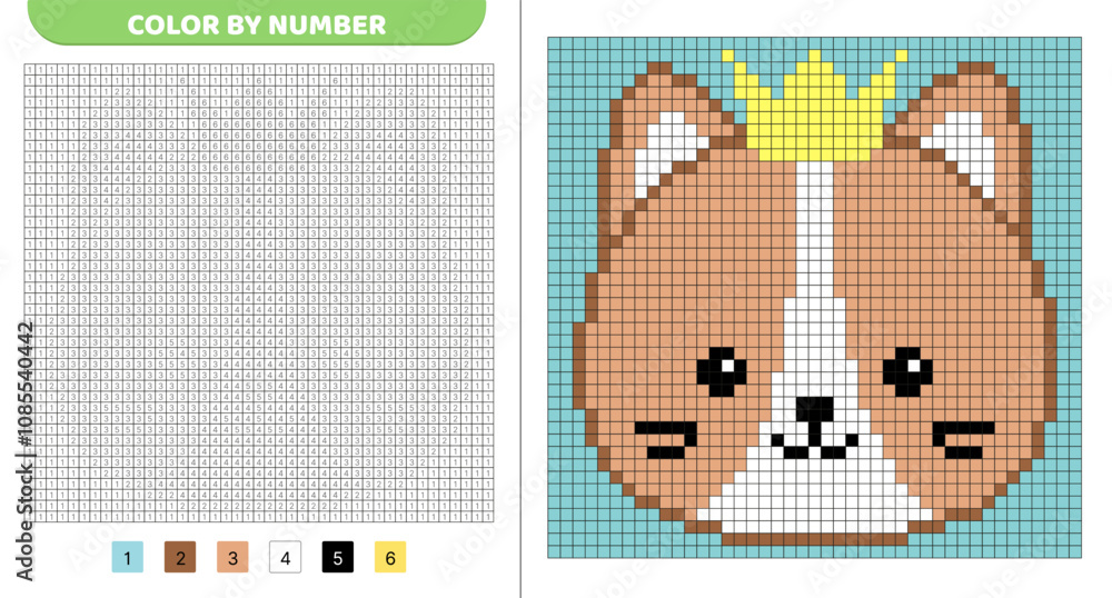 Color by number. Kitten princess. Ice cream. Pixel coloring book ...