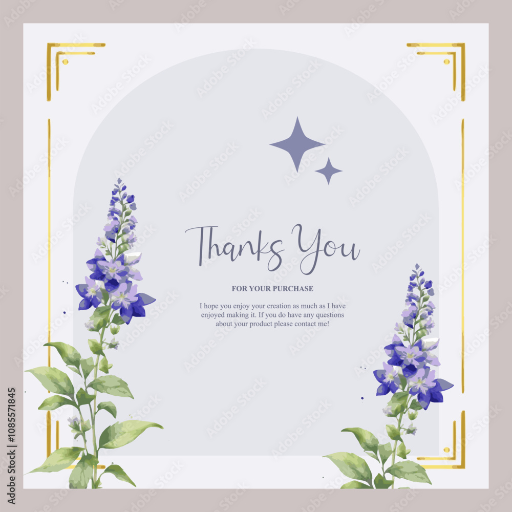 Thank you invitation card with a simple blue flower frame Stock Vector ...