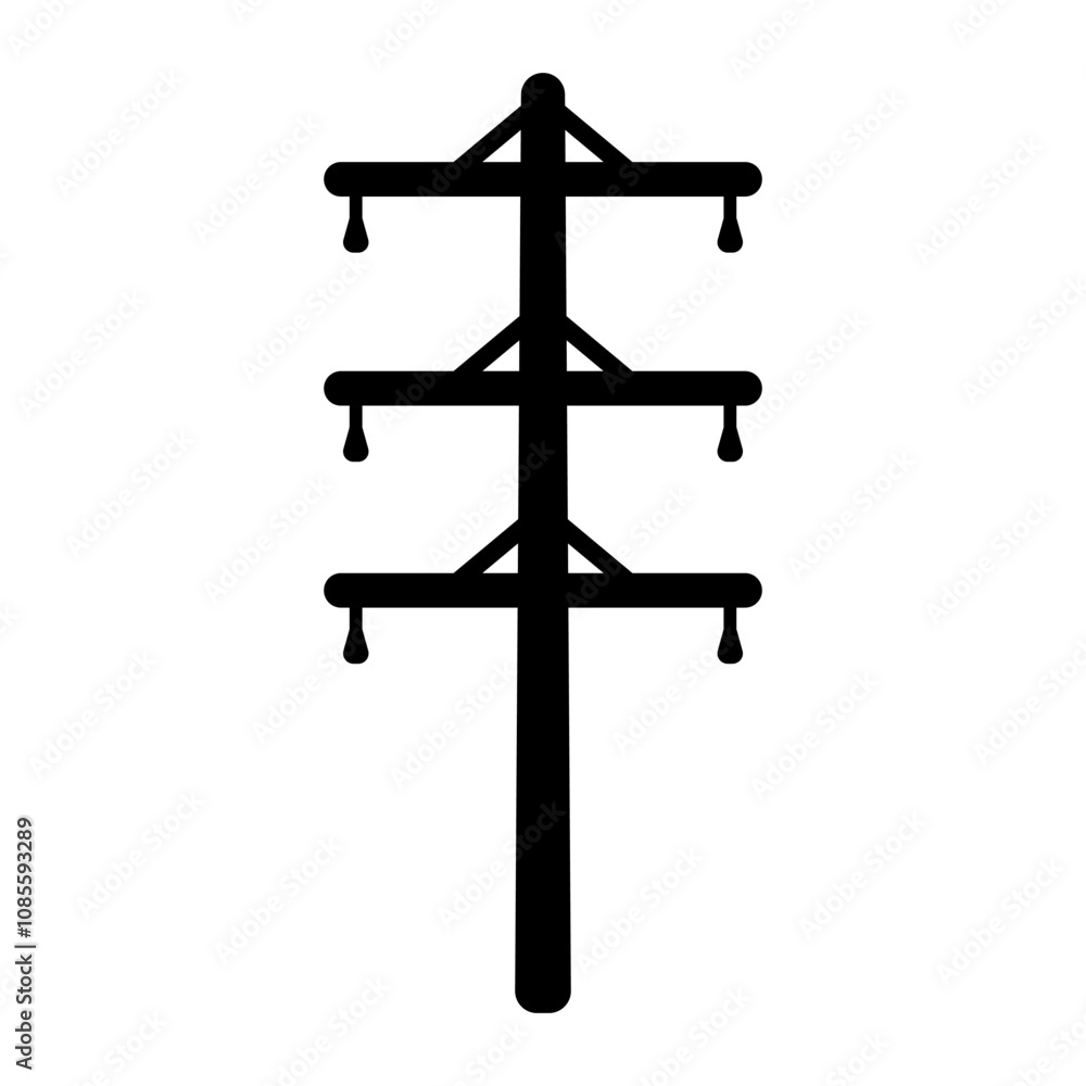 Electric pole icon perspective isolated on white background. Power ...